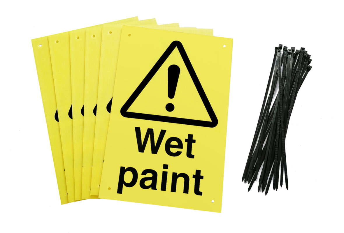 Wet Paint Fence Signs with cable ties - Aston Safety Signs